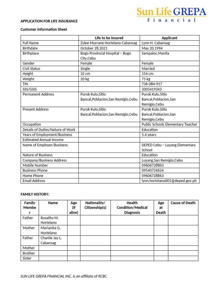 Application For Life Insurance | PDF