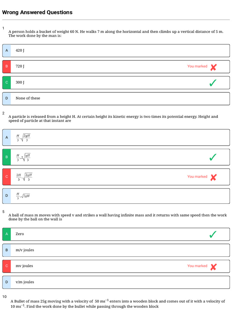 Wrong Answered Questions: You Marked | PDF