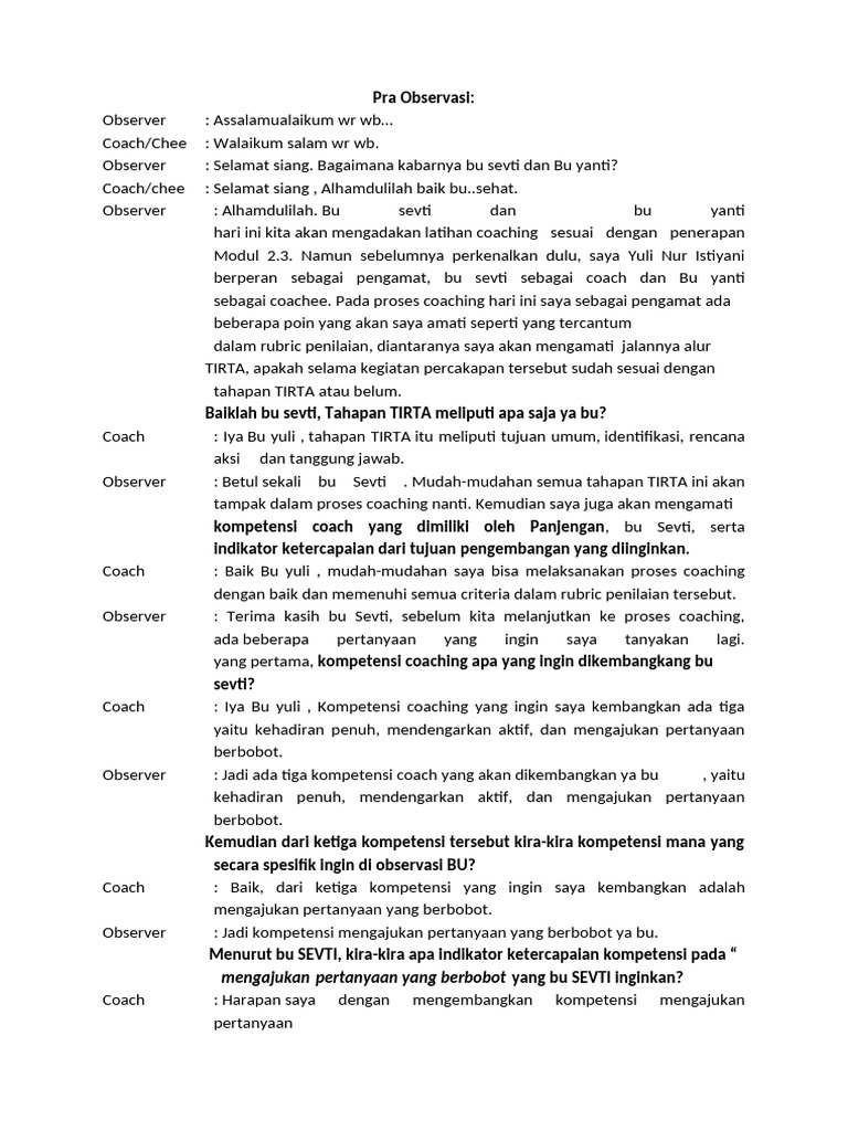 PRA DAN PASCA Observasi Coaching | PDF | Career & Growth
