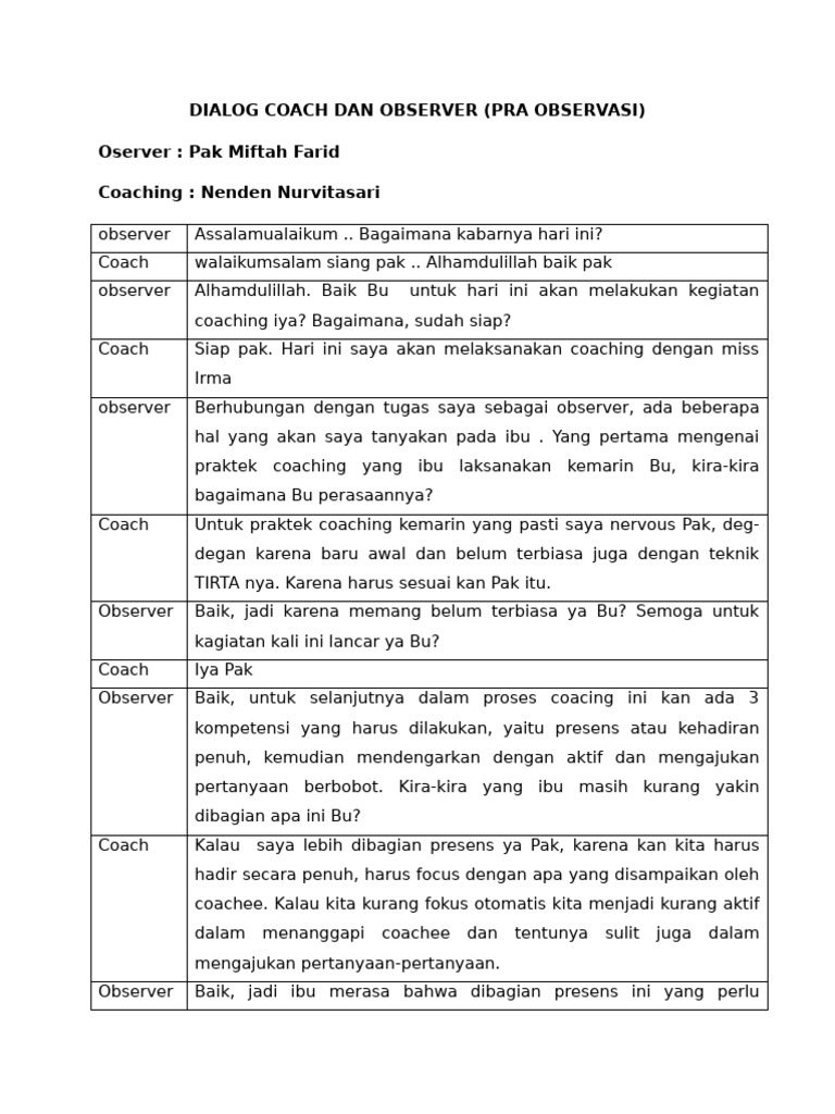 Dialog Pra Dan Pasca Observasi | PDF