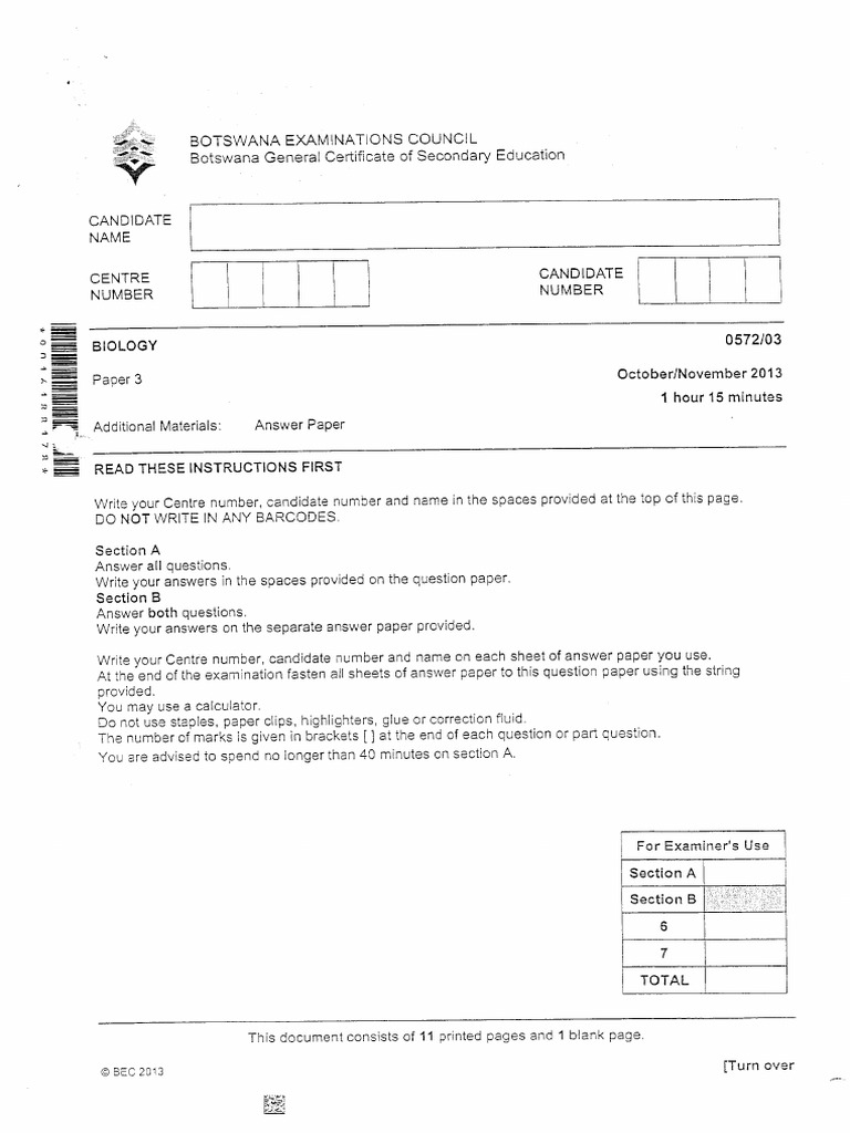 Bgcse Biology Paper 3 2013 - Opt | PDF