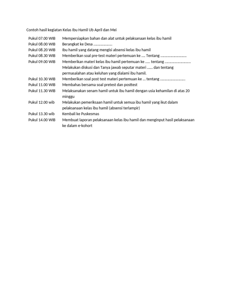 Contoh hasil kegiatan Kelas Ibu Hamil Ub April dan Mei | PDF