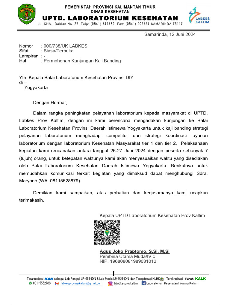 Permohonan Kunjungan Kaji Banding Ke Balabkes Prov DIY | PDF