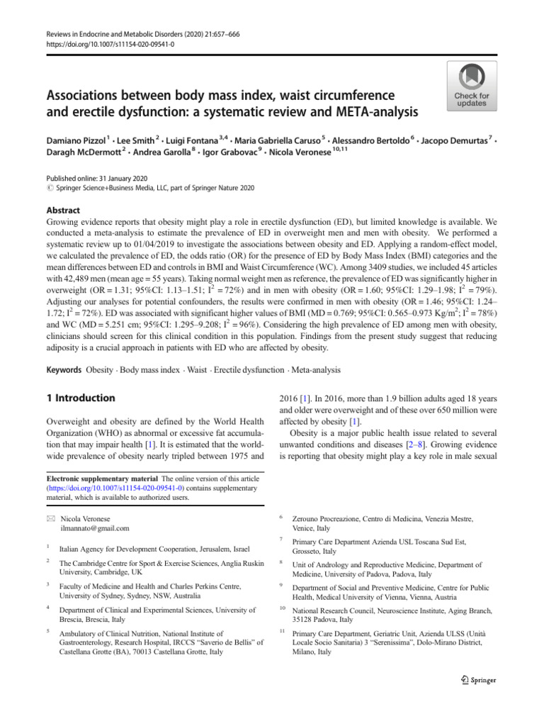 Associations Between Body Mass Index, Waist Circumference and Erectile Dysfunction: A Systematic ...