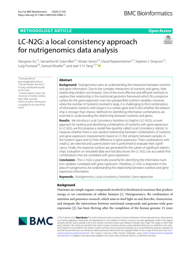 LC N2G: A Local Consistency Approach For Nutrigenomics Data Analysis | PDF