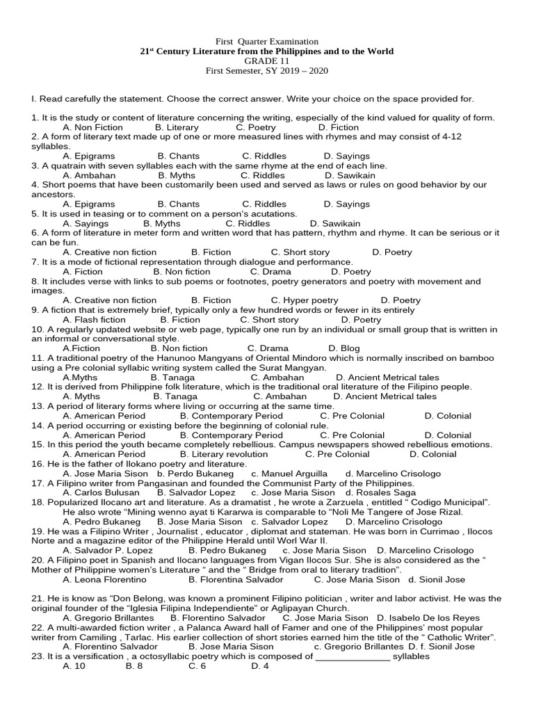 1st Quarter Exam | PDF