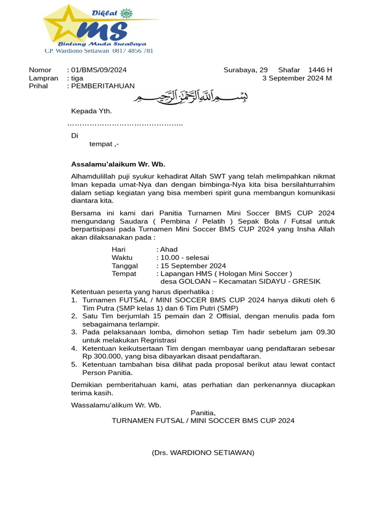 Proposal BMS Cup 2024 | PDF