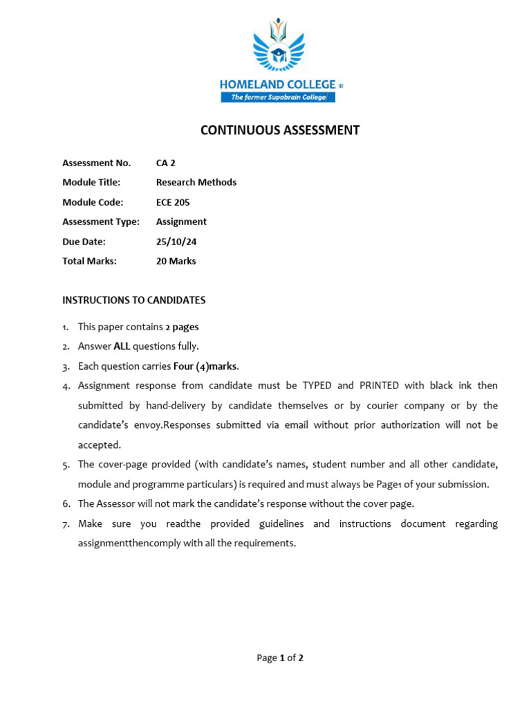 ECE 205 RESEARCH METHODS CA 2. | PDF