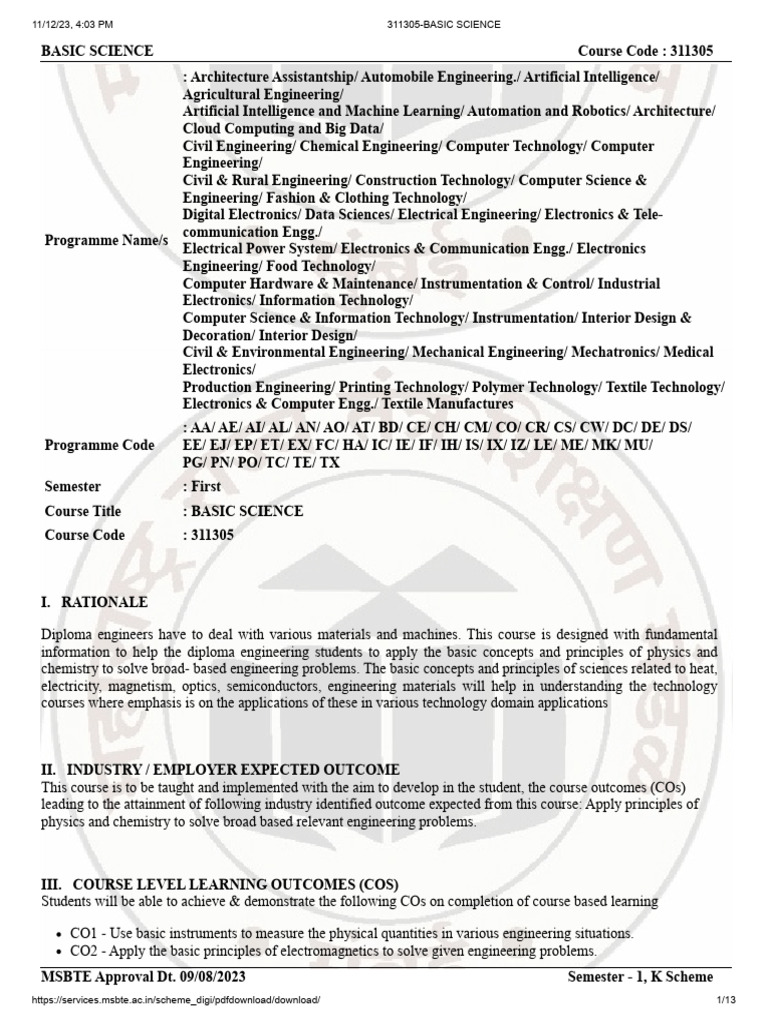 311305-Basic Science Syllabus BSC Msbtepdf | PDF | Electrochemistry ...