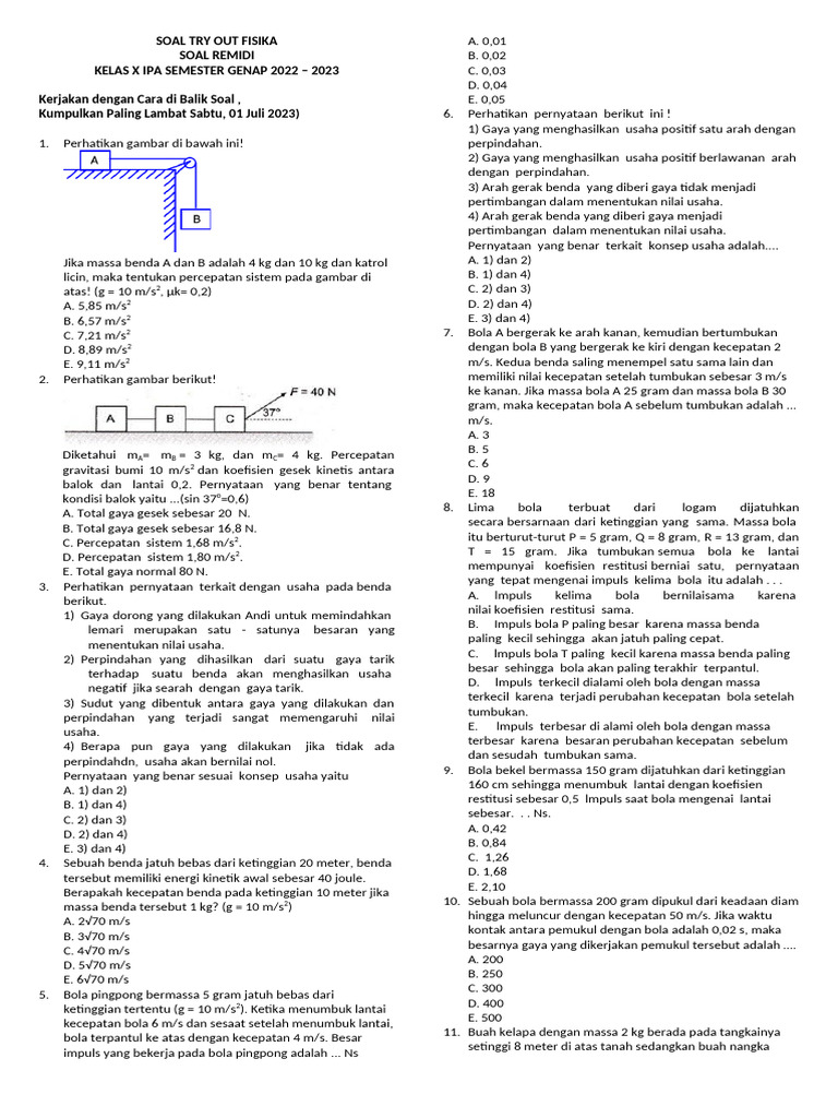Soal Remidi Kelas X Semester Genap 2022 - 2023 | PDF
