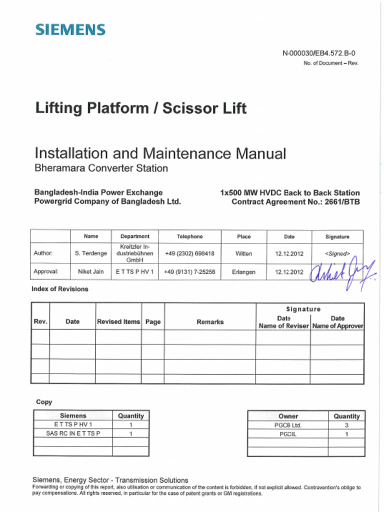 Original Manual For Lifting Platforms Type: 12/126 | PDF ...