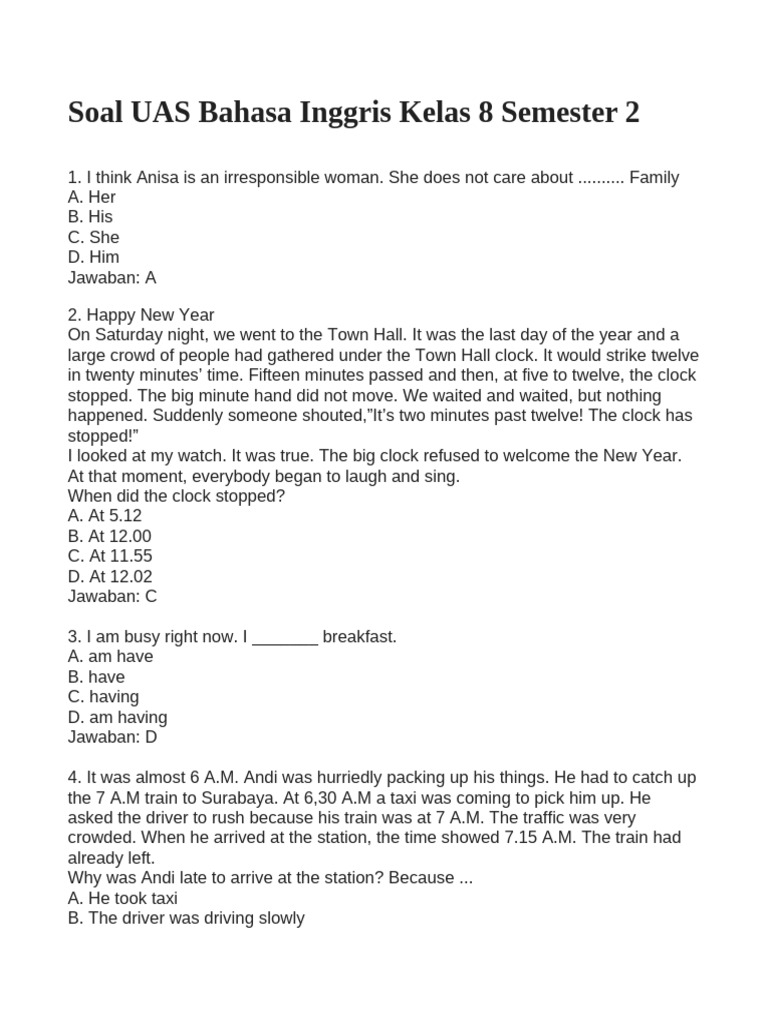 Soal Uas Kelas 8 Semester 2 | PDF