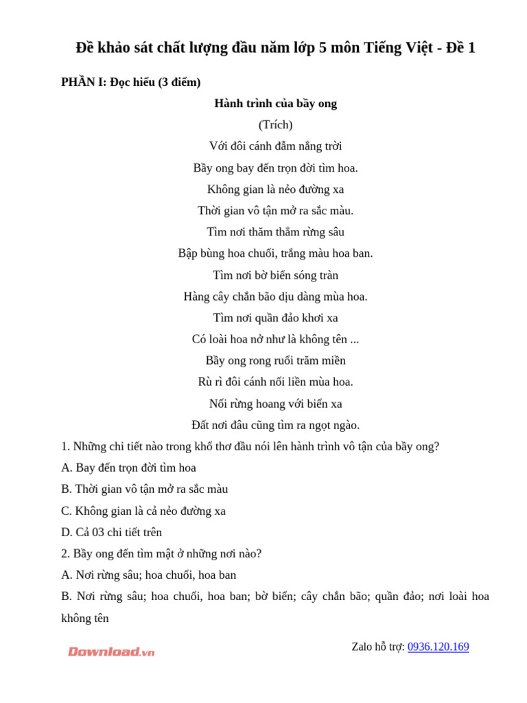 De Khao Sat Chat Luong Dau Nam Mon Tieng Viet Lop 5 | PDF