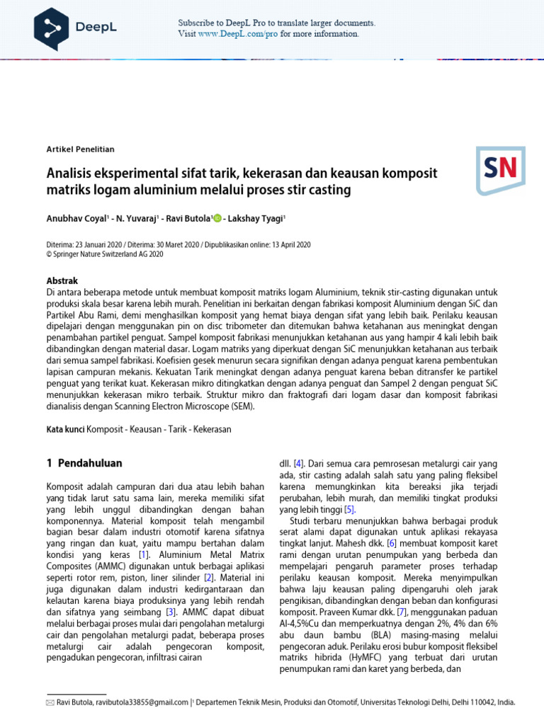 Analisis Eksperimental Sifat Tarik, Kekerasan Dan Keausan Komposit Matriks Logam Aluminium ...