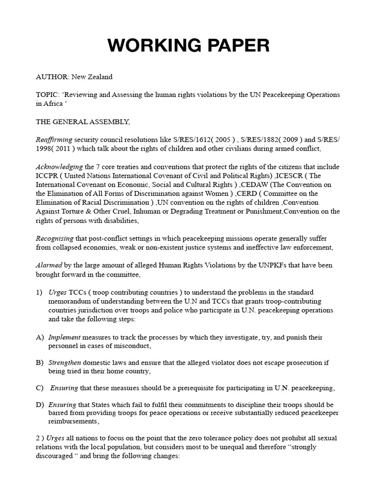 New Zealand UNGA (Peackepping) Working Paper | PDF