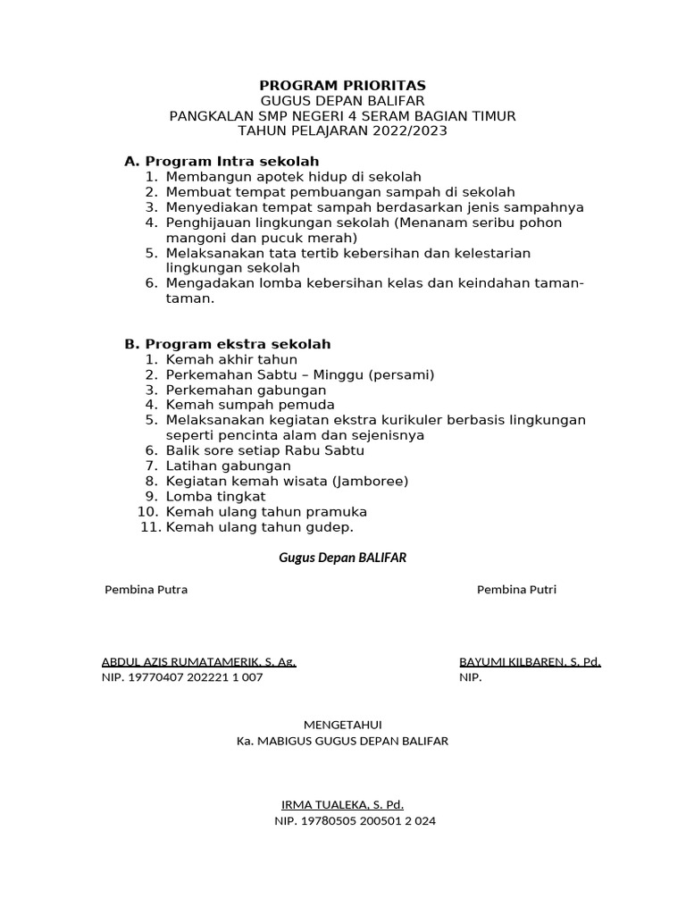 Program Kerja Pramuka | PDF