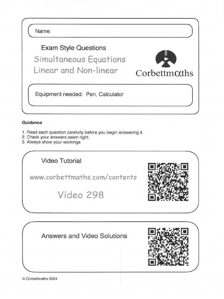 Non Linear Simultaneous Answers | PDF
