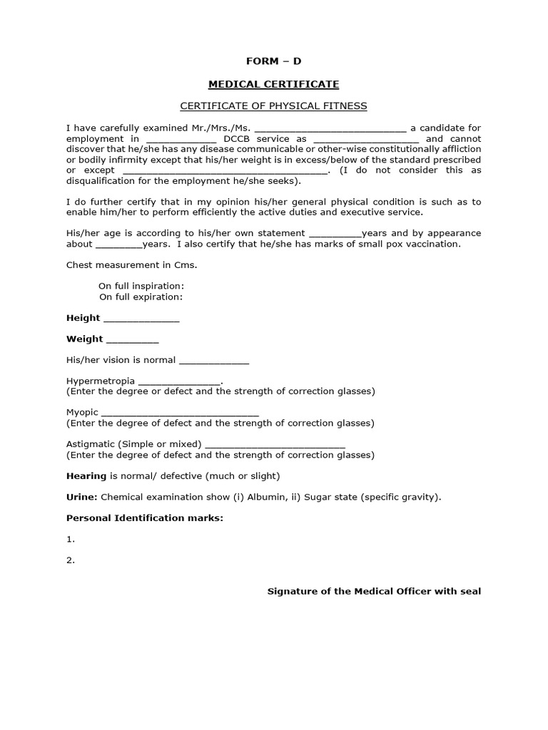 Form D Medical Certificate | PDF