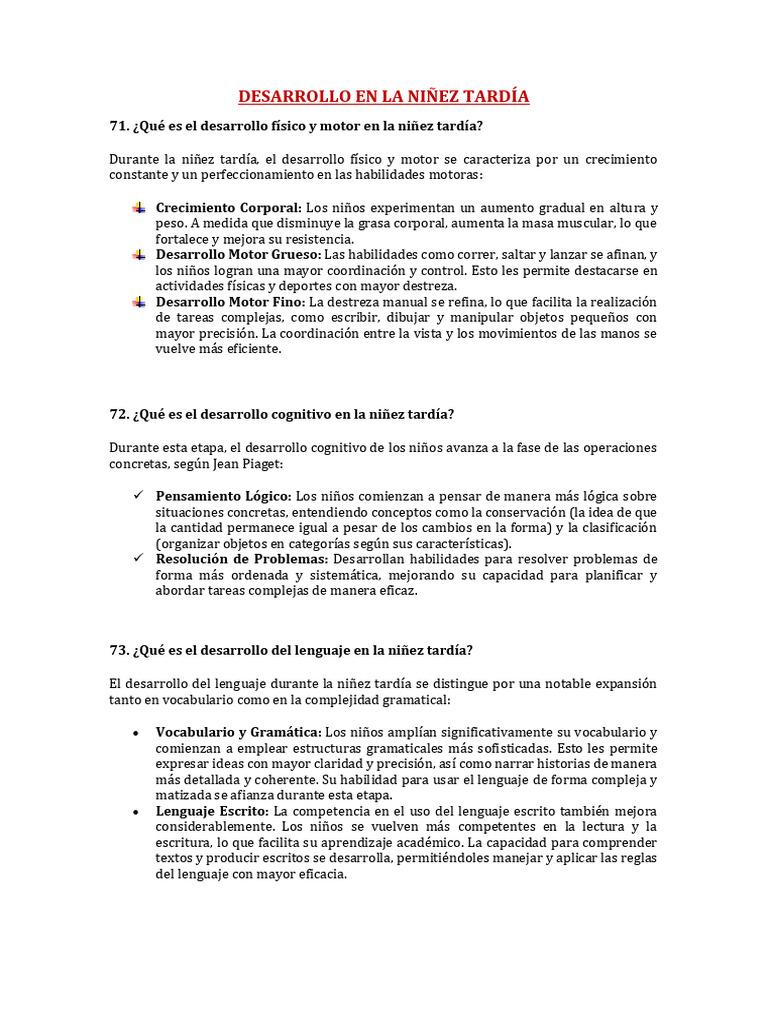 DESARROLLO EN LA NIÑEZ TARDÍA | PDF