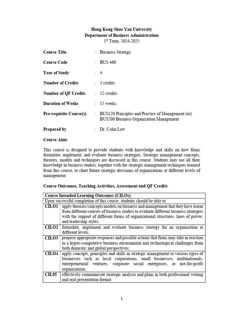 Course Outline - Student | PDF