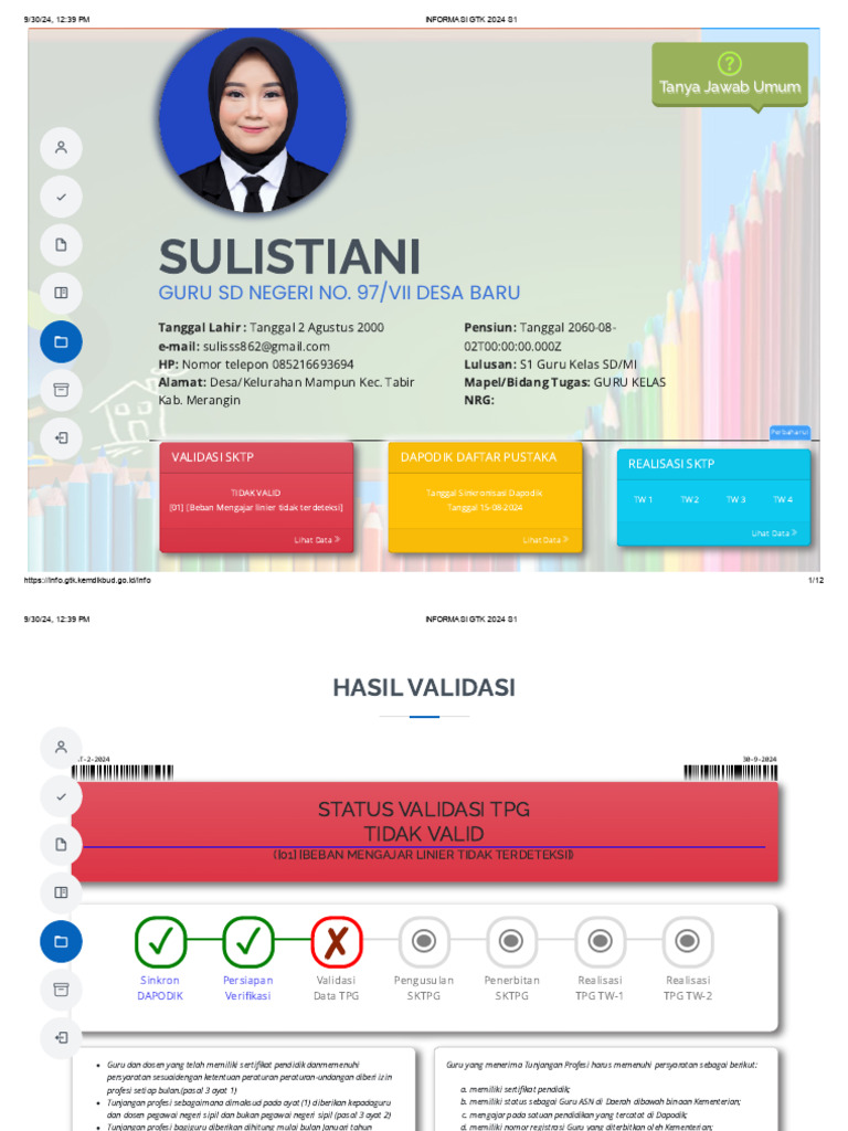 Informasi GTK 2024 S1 Sulistiani | PDF