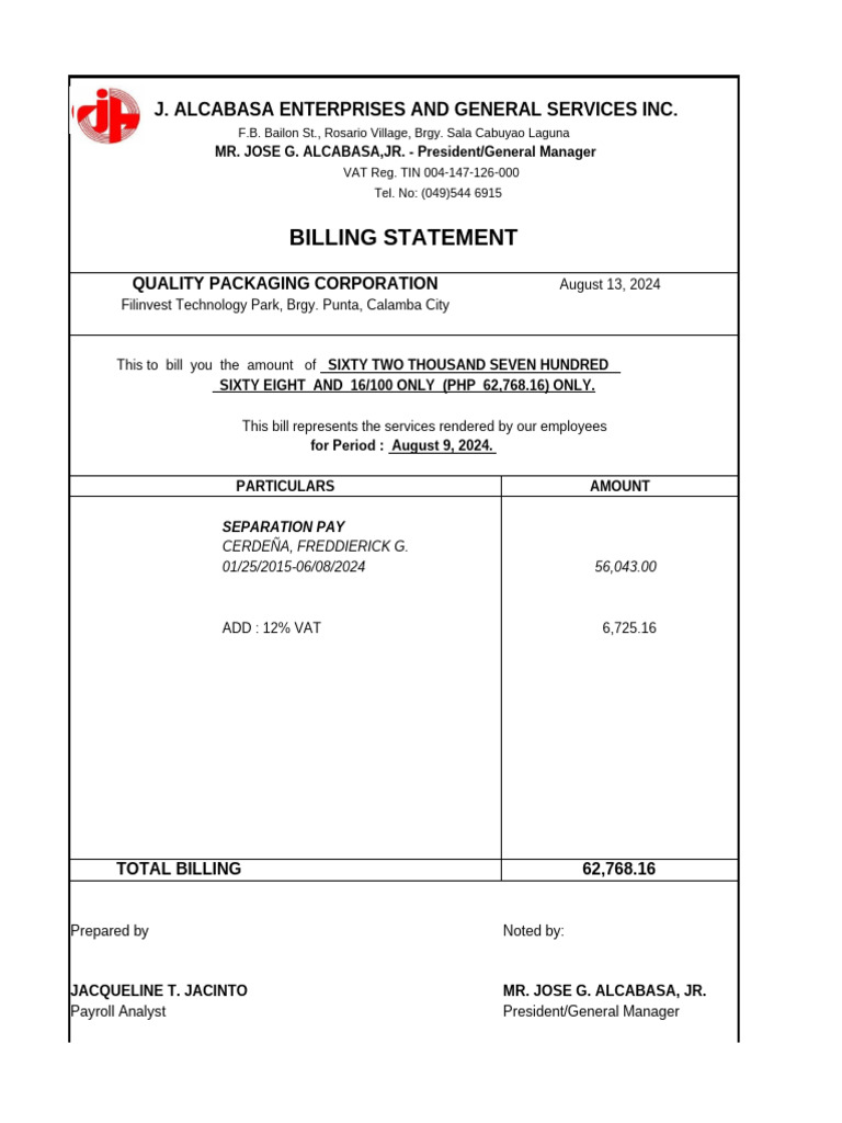 QPAC SOA (Separation Pay) | PDF