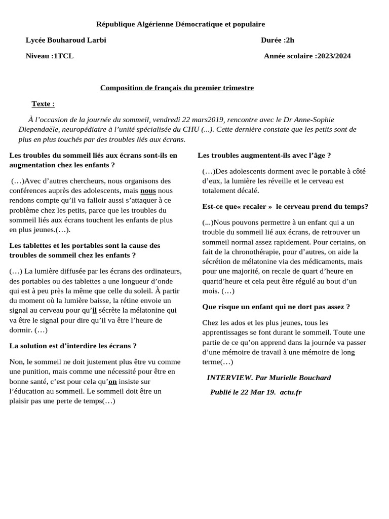 INTERVIEW. Par Murielle Bouchard Sommeil | PDF