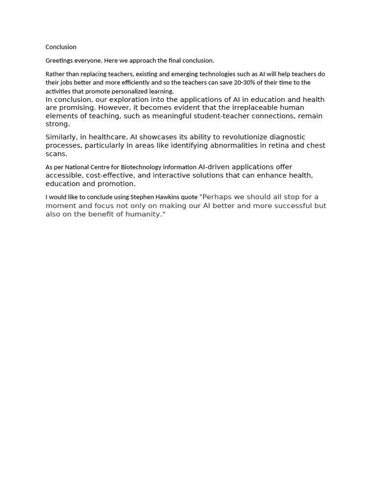 Conclusion For Ai Presentation | PDF