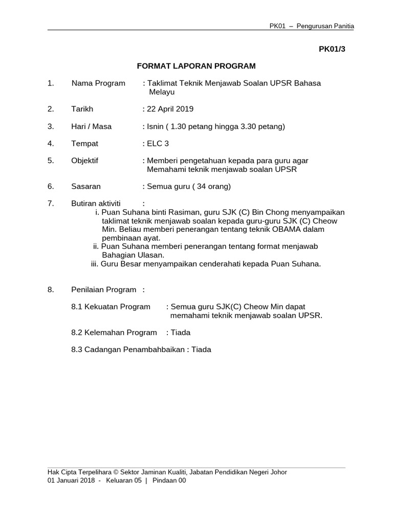 Laporan Program UPSR Guru | PDF