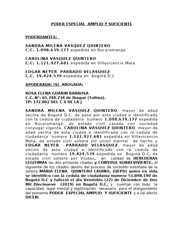 Poder Especial Modelo Derechos Herenciales | PDF | Gobierno | Justicia