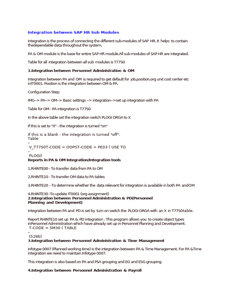 Integration between SAP HR Sub Modules | PDF