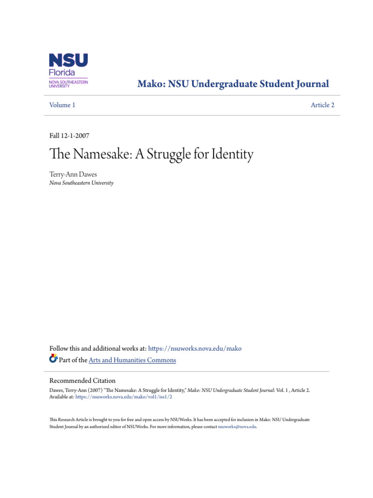The Namesake - A Struggle For Identity | PDF | Social Science ...