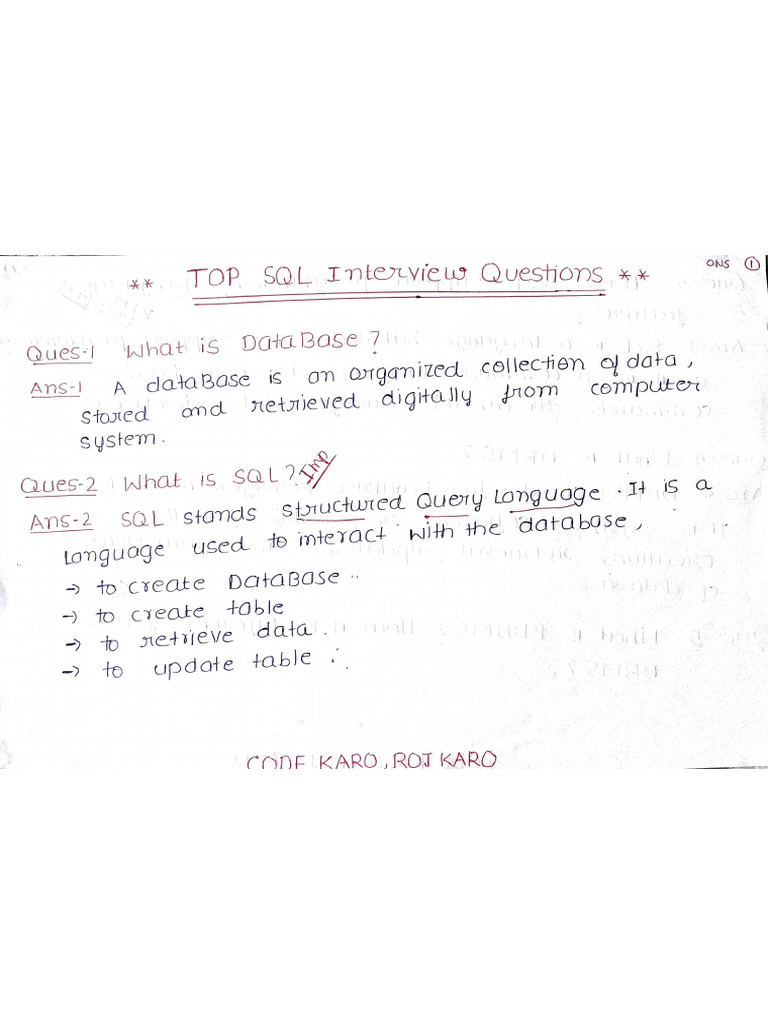 SQL Interview questions | PDF