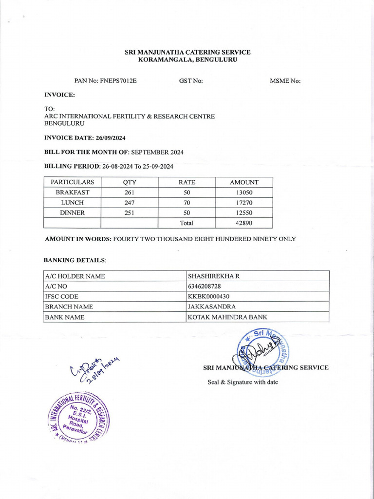 Bangalore Food Bill - Sep 2024 | PDF