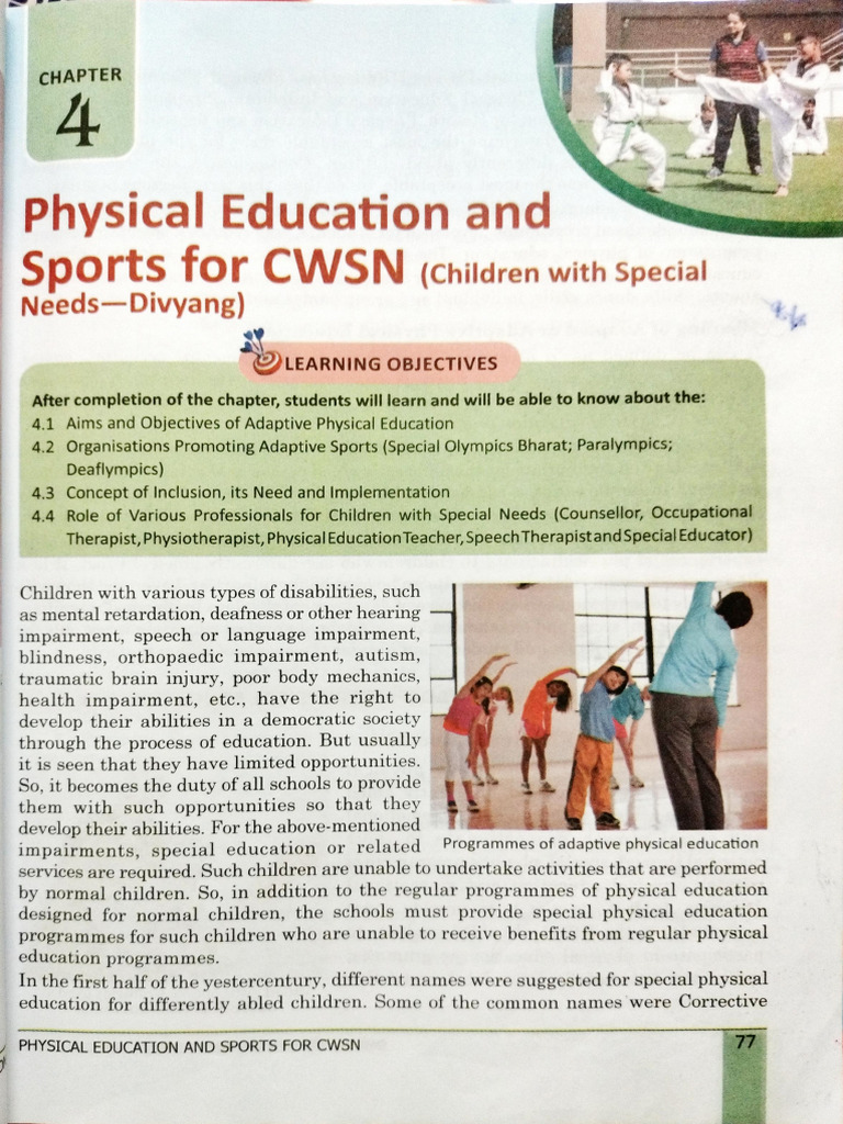 Class Xi, Chap 4, Physical Education and Sports For CWSN (Children With ...