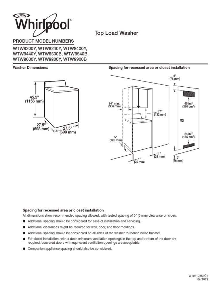 Dimension Guide W10410358C D WH | PDF