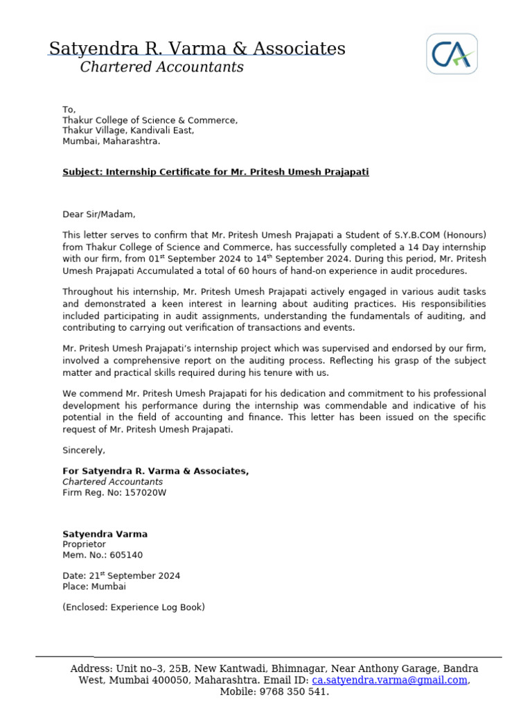 Experience Letter | PDF