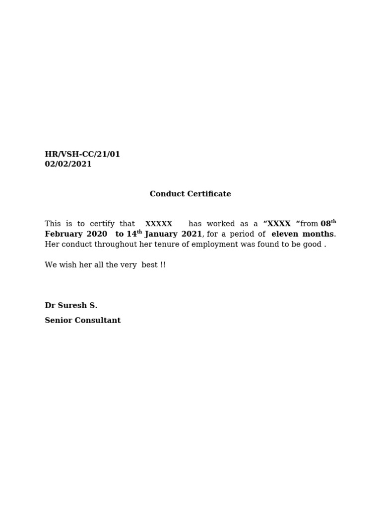Conduct Certificate | PDF