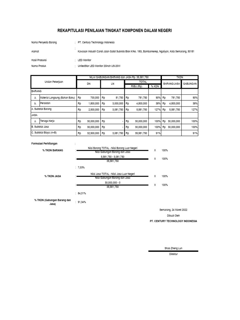 Form Rekap TKDN 20220324 | PDF
