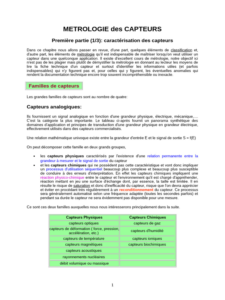 Classification Des Capteurs | PDF