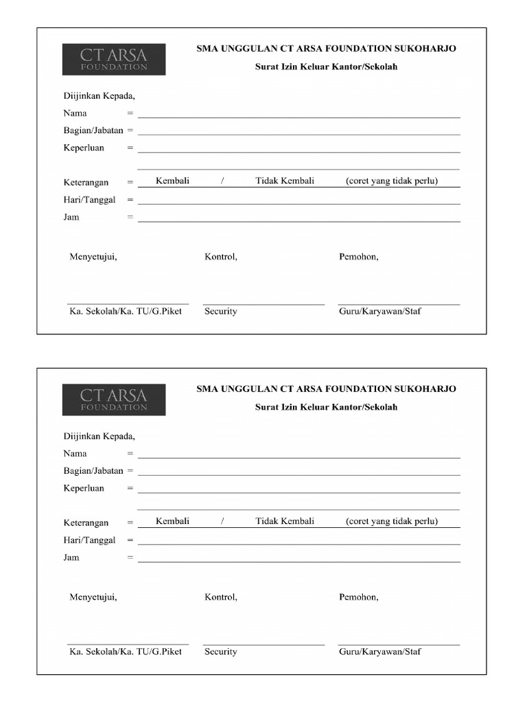 Cetak Form Izin Keluar | PDF