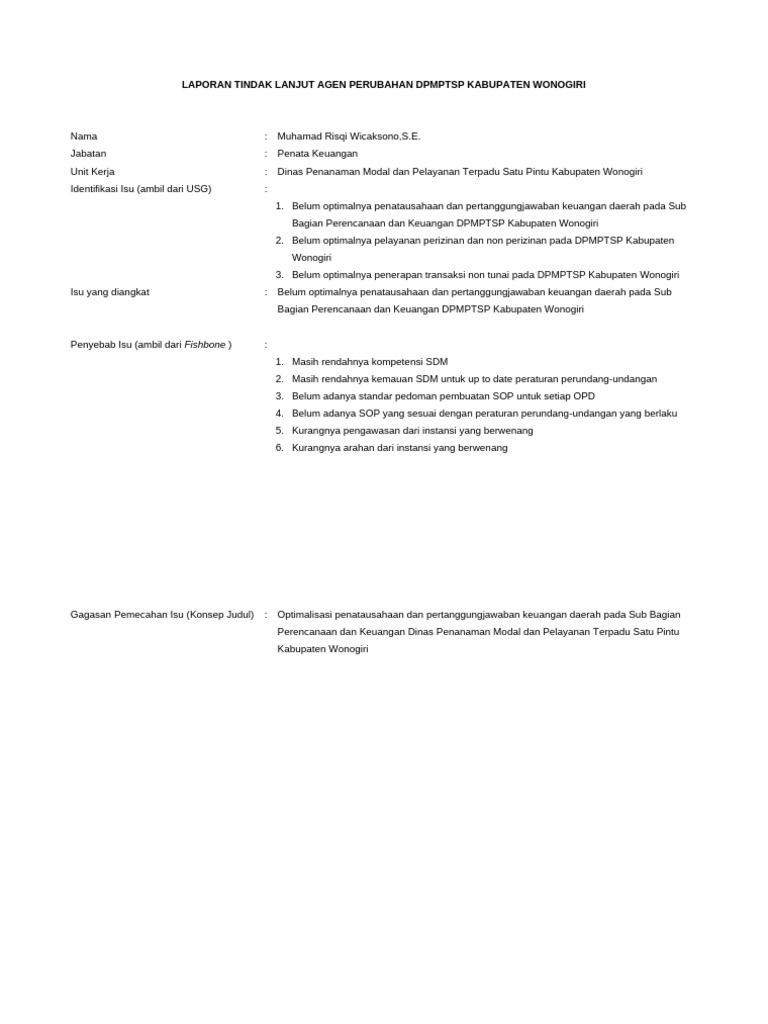 Laporan Tindak Lanjut Agen Perubahan | PDF