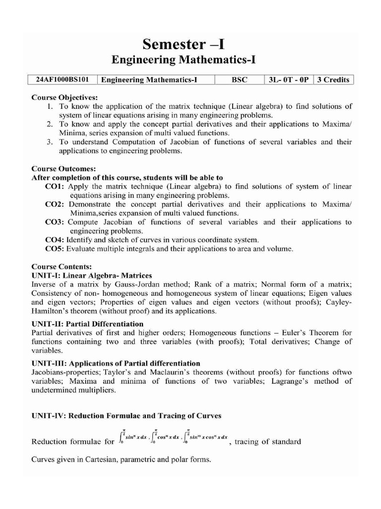 Semester I Syllabus | PDF