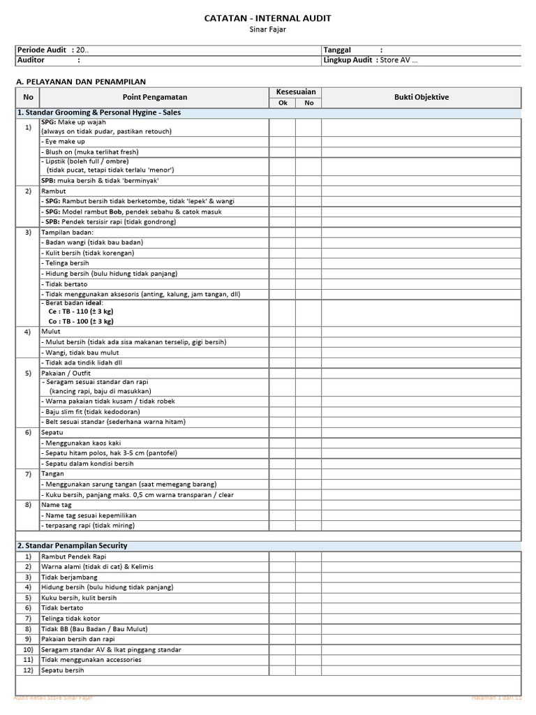 Checklist Audit Retail | PDF