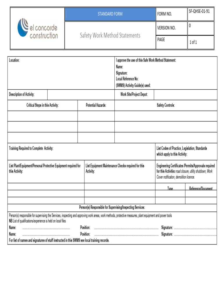 SF-QHSE-01-091 Safety Work Method Statements | PDF
