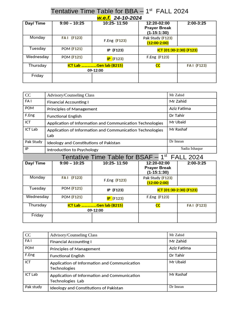 Time Table Batch 2-1 | PDF