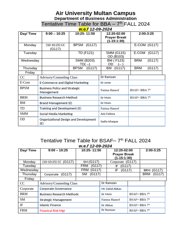 Time Table For Batch I V2-1 | PDF