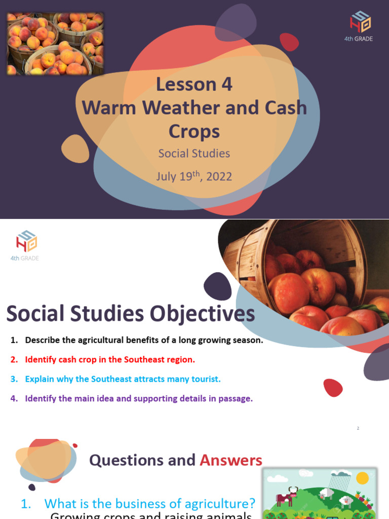4th Grade Social Studies Lesson 4 Warm Weather and Cash Crops July 19th ...