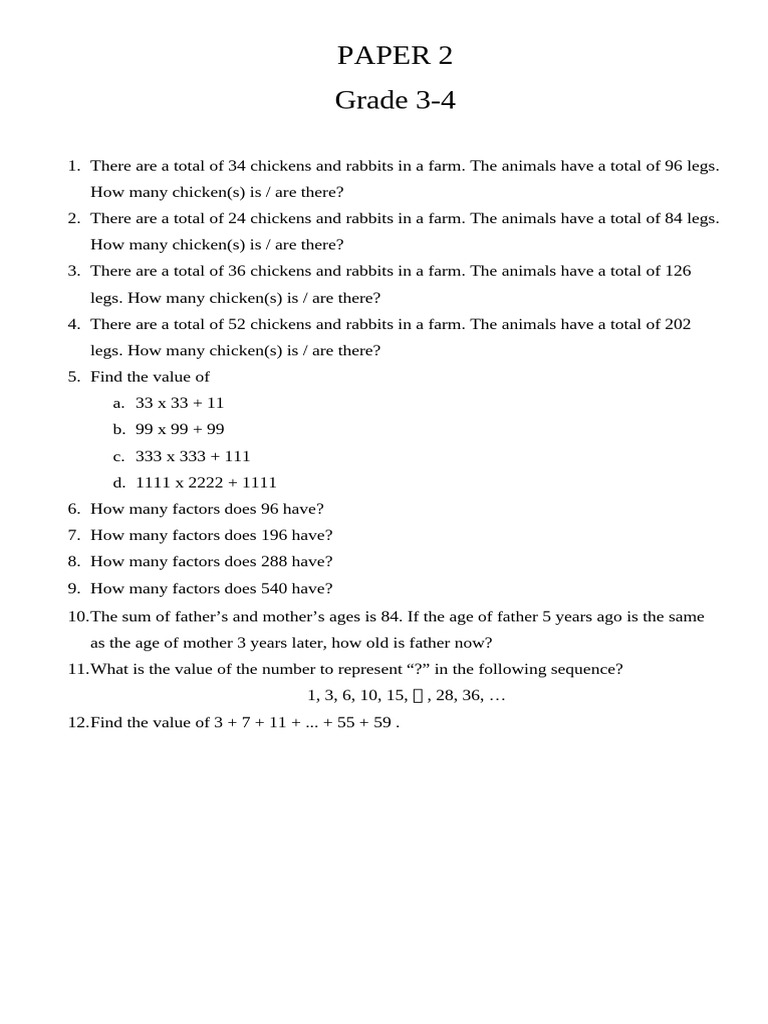 PAPER 2 Grade 3-4 | PDF