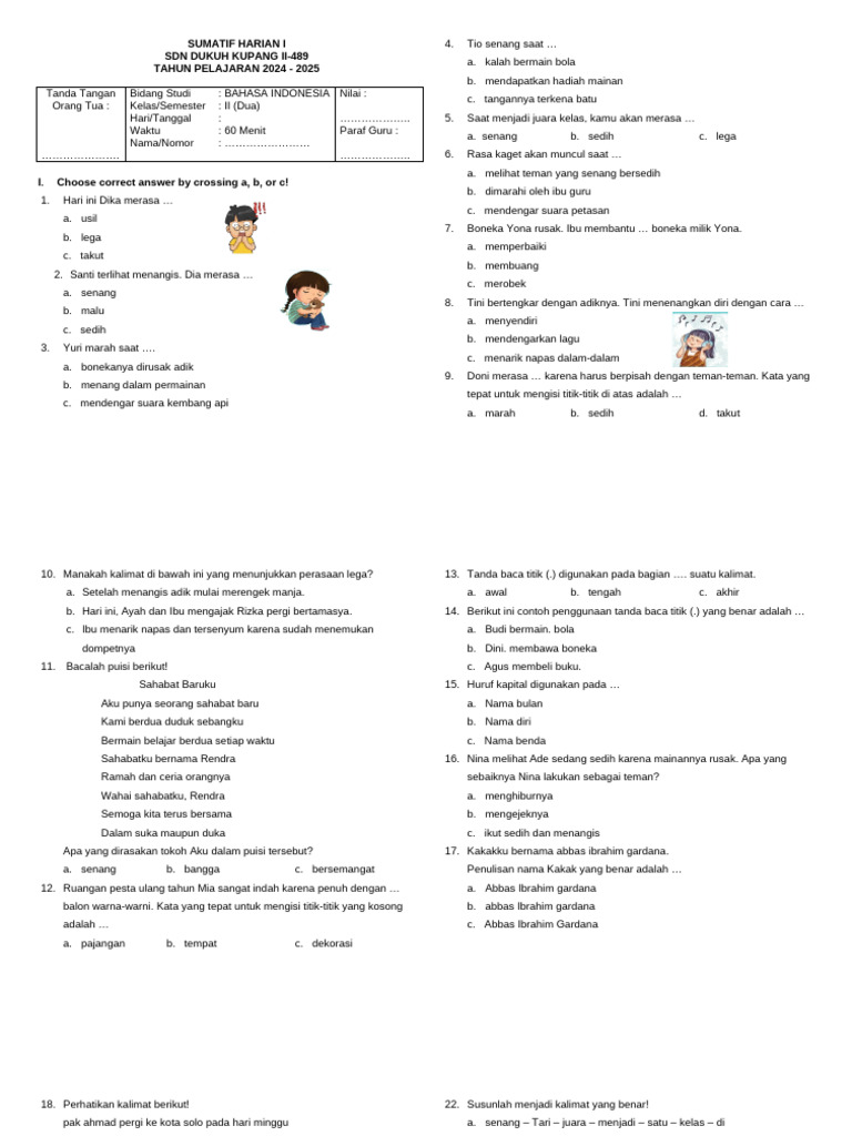 SOAL PH 1 BHS. IND KELAS 2 | PDF